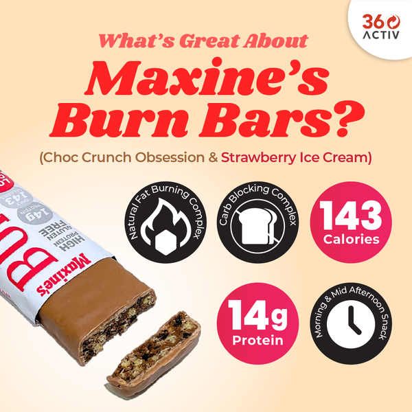 Maxine's Burn Protein Bars Choc Crunch Obsession 40g (Box of 12) – 360activ