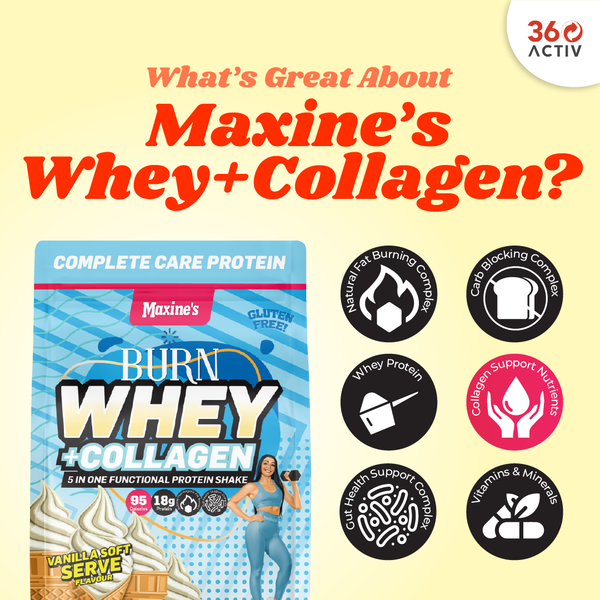 Maxine's Burn Whey + Collagen Protein Powder Vanilla Soft Serve 400g ...